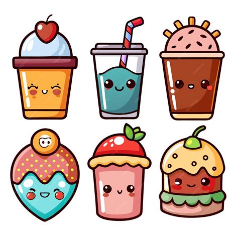 Cute Cartoon Desserts With Faces Premium Ai Generated Vector