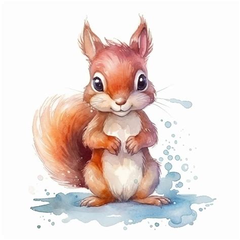 Pintura De Acuarela De Una Linda Ardilla Aislada Sobre Fondo Blanco