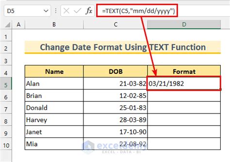 How To Use Formula To Change Date Format In Excel 5 Methods