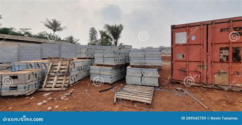 Precast Concrete Materials Are Stored For Construction Needs At The