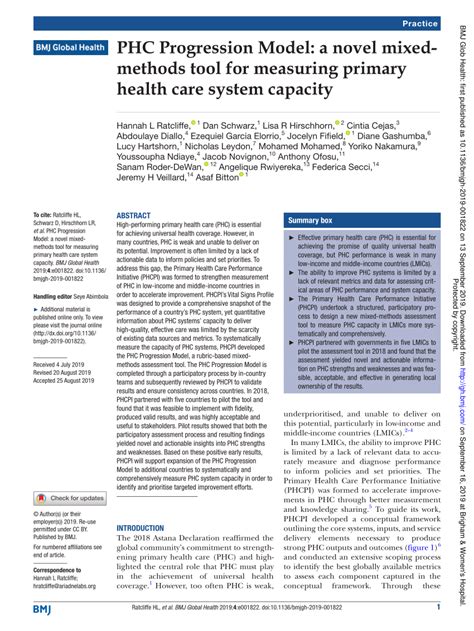 Pdf Phc Progression Model A Novel Mixed Methods Tool For Measuring