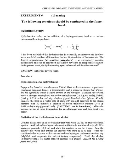 Experiment 6 Hydroboration Pdf Chemistry Chemical Substances