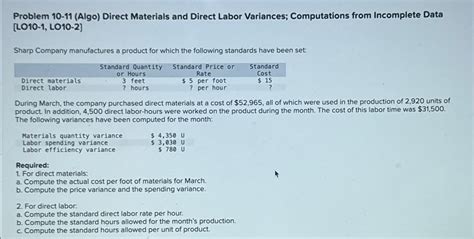 Solved Problem Algo Direct Materials And Direct Chegg Com