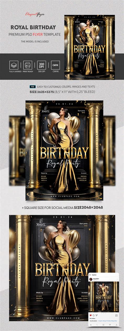 Black And Gold Exclusive Royal Birthday Premium Flyer Template PSD By