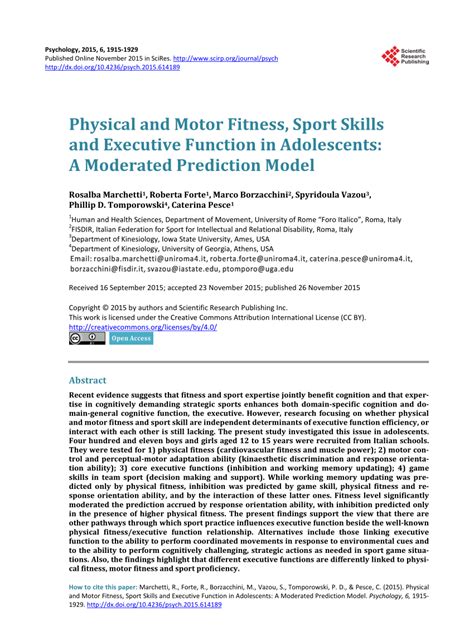 Pdf Physical And Motor Fitness Sport Skills And Executive Function