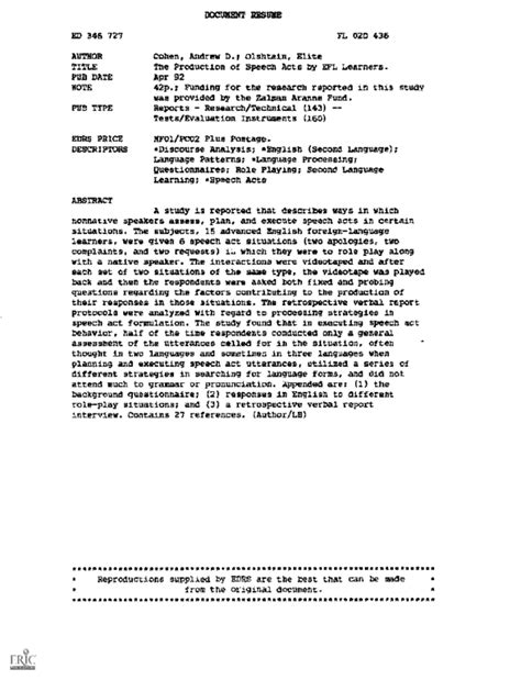 Pdf The Production Of Speech Acts By Efl Learners