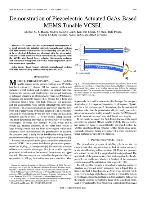 Pdf Demonstration Of Piezoelectric Actuated Gaas Based Mems Tunable Vcsel