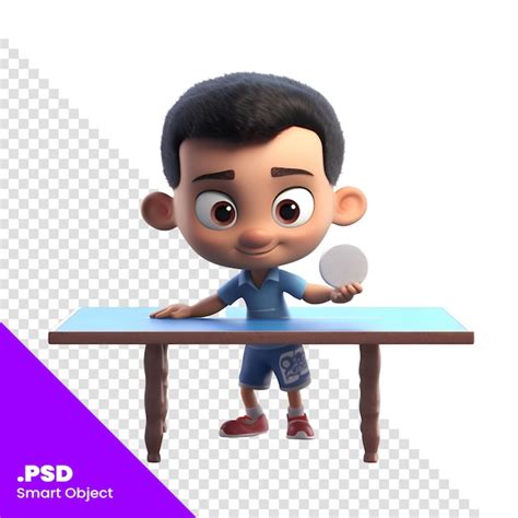 3d рендер маленького мальчика играющего в настольный теннис на белом
