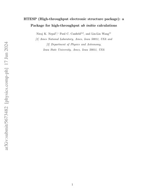PDF HTESP High Throughput Electronic Structure Package A Package For The High Throughput Ab