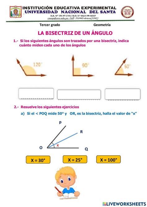 Bisectriz de un ángulo exercise School subjects School Language