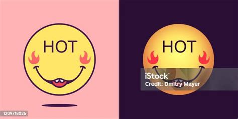 이모티콘 얼굴 아이콘 문구 뜨거운 텍스트 핫과 열정적 인 이모티콘 만화 얼굴의 집합 소셜 미디어에 대 한 감정 아이콘 감각 지각에 대한 스톡 벡터 아트 및 기타 이미지