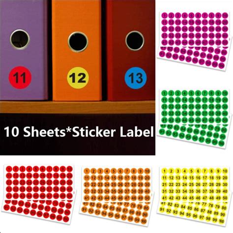 10 Sheetspack Numbered Sticker Labels 1 To 100 Number Office Storage Classification Mark