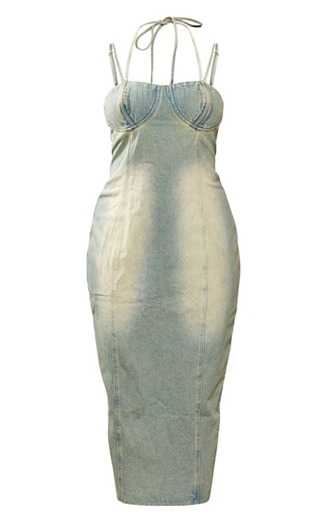 Plus Indigo Vintage Wash Seam Denim Midi Dress Plus Size