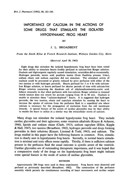 Importance Of Calcium In The Actions Of Some Drugs That Stimulate The