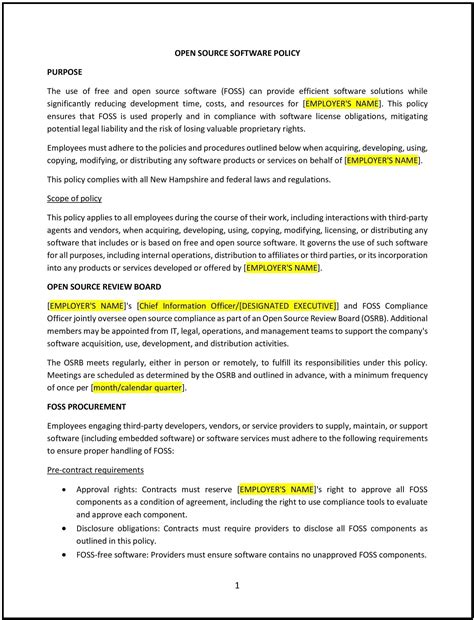 Open Source Software Policy New Hampshire Free Template