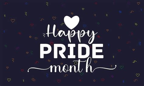 매년 6월 Lgbtq 프라이드 월 레인보우 사인 프라이드 커뮤니티 타이포그래피 디자인 배너 포스터 카드 및 배경 템플릿 프리미엄 벡터