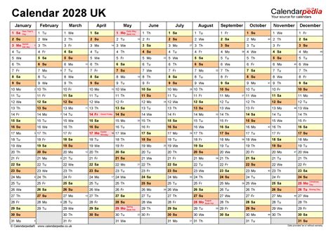Calendar 2028 Uk 20 Free Printable Word Templates