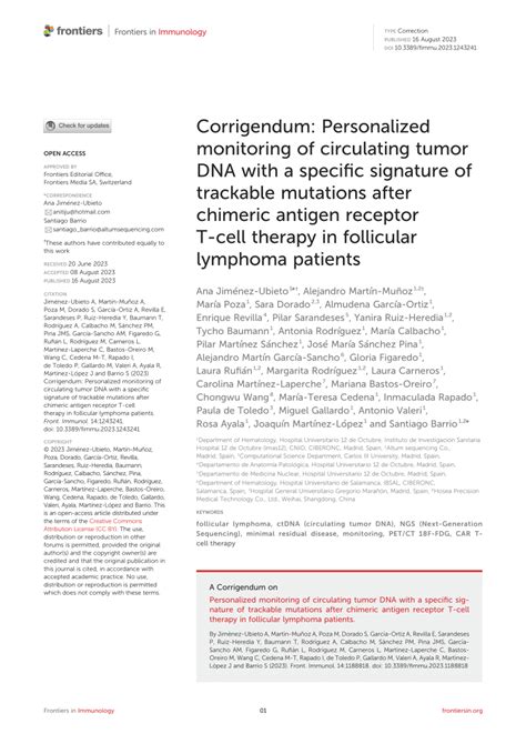 Pdf Corrigendum Personalized Monitoring Of Circulating Tumor Dna With A Specific Signature Of