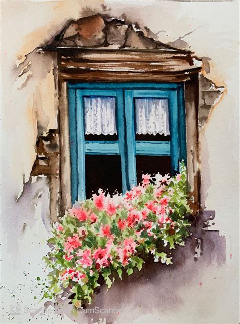 Old Window In 2024 Watercolor Art Diy Mural Wall Art Art