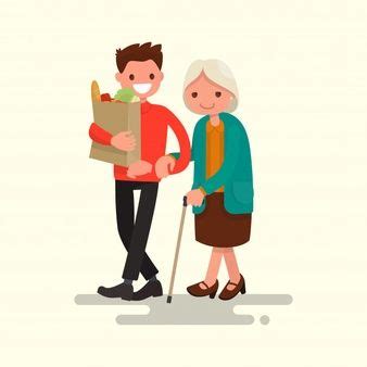 Clipart Helping Elderly Cartoon