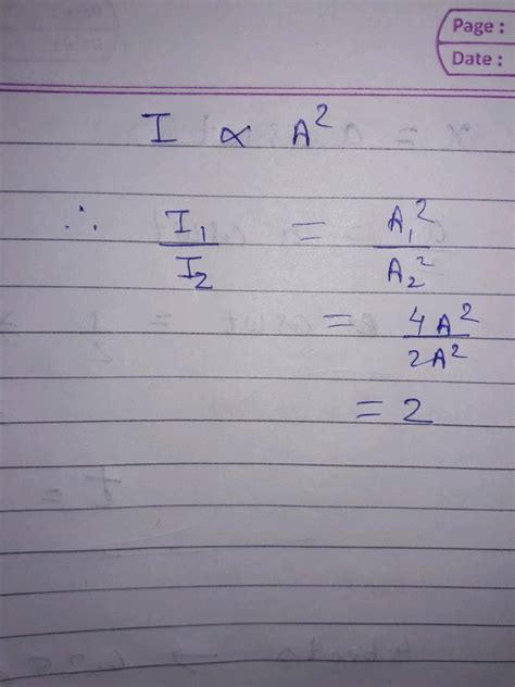 Two Waves Of Equal Amplitude And Frequency Interfere Each Other The Ratio Of Intensity When