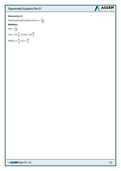 SOLUTION Sheet Trigonometric Equation Studypool