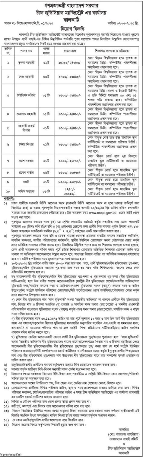 চীফ জুডিশিয়াল ম্যাজিস্ট্রেট কার্যালয় নিয়োগ বিজ্ঞপ্তি ২০২৩