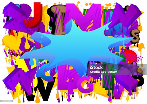 Blue Speech Bubble Graffiti Dengan Elemen Ungu Pada Latar Belakang