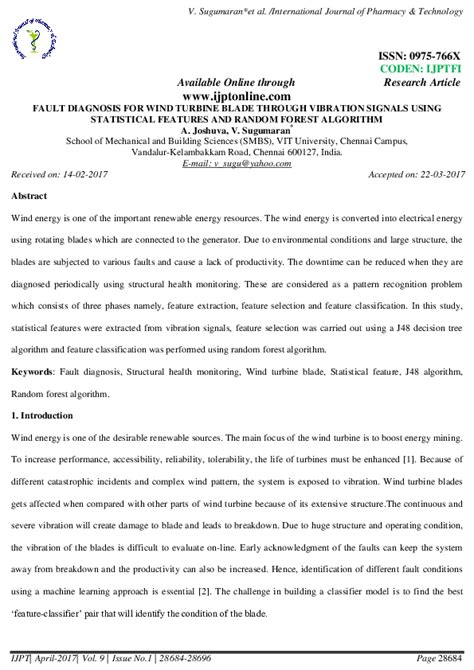 Pdf Fault Diagnosis For Wind Turbine Blade Through Vibration Signals Using Statistical