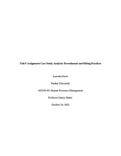 MT203 UNIT 5 Assignment Unit 5 Assignment Case Study Analysis