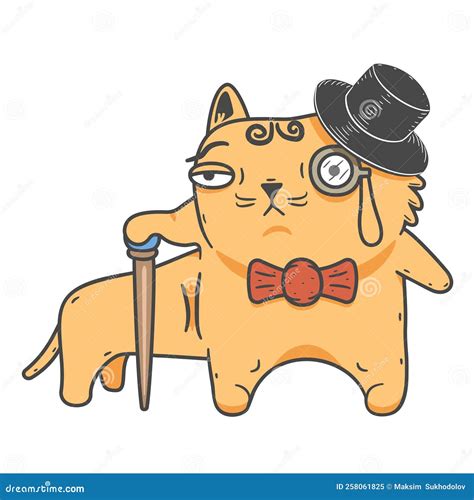 A Cartoon Ginger Cat With A Cane Stock Vector Illustration Of Breed