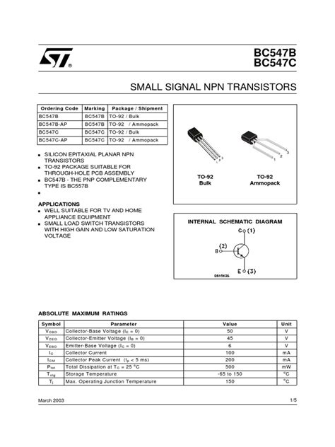 Datasheet Bc547b Pdf Bipolar Junction Transistor Transistor