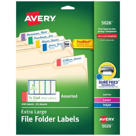 Avery Trueblock Extra Large Permanent Inkjetlaser File Folder Labels