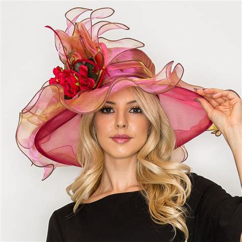 2 In 1 Large Brim Organza Flat Top Hat And Floral Fascinator Mez2993