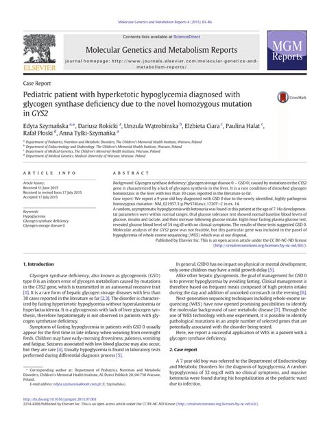 Pdf Pediatric Patient With Hyperketotic Hypoglycemia Diagnosed With