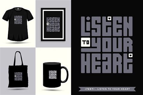 인쇄 인용 인용 영감 티셔츠인쇄를 위해 당신의 마음을 경청합니다 타이포그래피 레터링 수직 디자인 템플릿 포스터 머그컵 토트 백 의류 및 상품 0명에 대한 스톡 벡터 아트 및