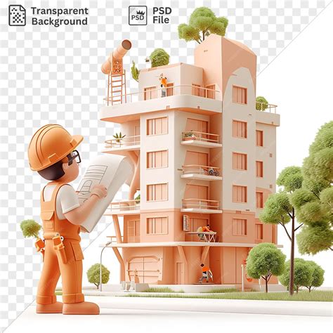 Dibujos Animados De Arquitecto Psd 3d Diseñando Un Edificio Rodeado De