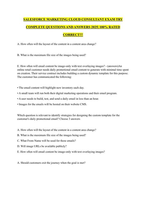 Salesforce Marketing Cloud Consultant Exam Try Complete Questions And Answers 2025 100 Rated