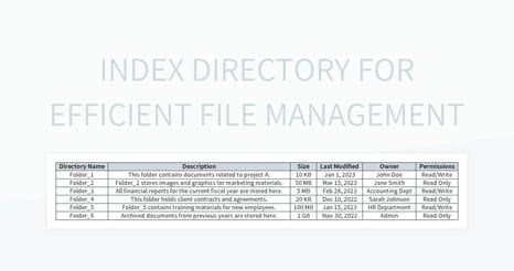 Free Index Templates For Google Sheets And Microsoft Excel Slidesdocs