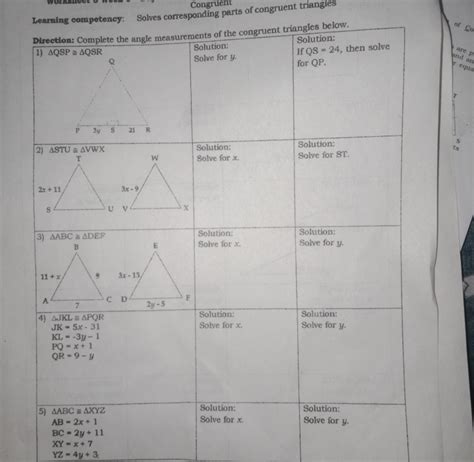 Solved Congruent Learning Competency Solves Corresponding Parts Of