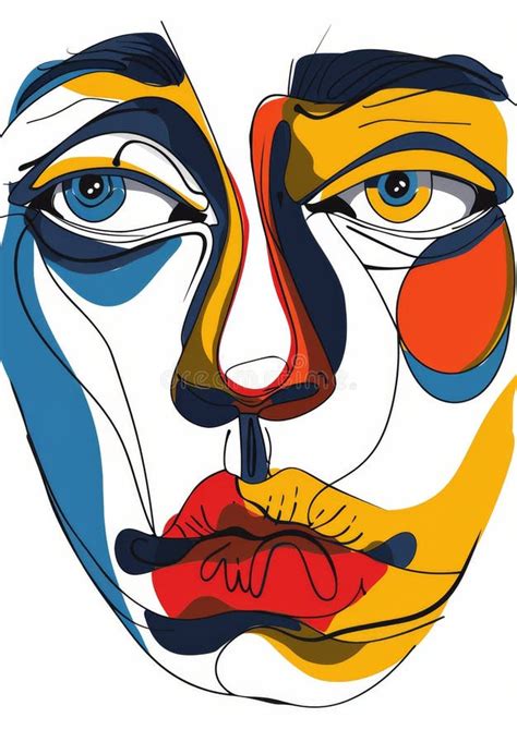 Colorful Abstract Face Art In Picasso Style With Vibrant Geometric