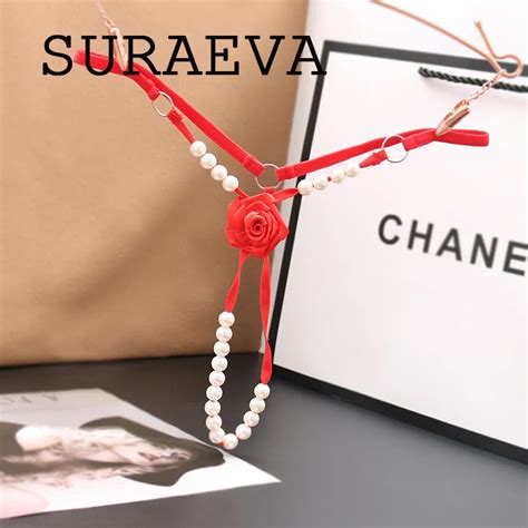 구슬 여성 섹시 팬티 장미 숙녀 속옷 얇은 스트랩 여성 G 문자열 진주 마사지 바지 오픈 가랑이 여성 란제리 끈 팬티 Aliexpress