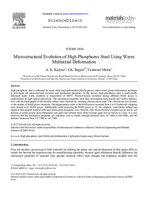 Pdf Microstructural Evolution Of High Phosphorus Steel Using Warm Multiaxial Deformation