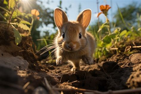 Premium Photo Rabbit Bouncing Between Outdoor Obstacles Generative Ia