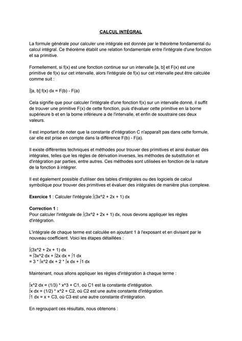 SOLUTION Licence Calcul Int Gral Exercices Et Corrig S Studypool