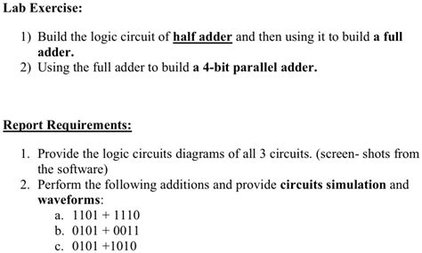 Lab Exercise Build The Logic Circuit Of Half Adder And Then Using It