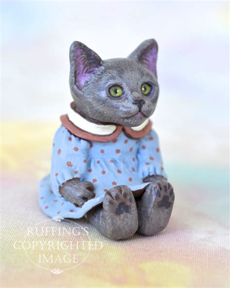 Polly Miniature Russian Blue Cat Art Doll Handmade Original One Of A Kind Kitten By Artist