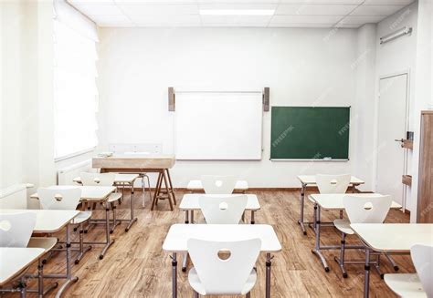 Premium Photo Empty Classroom With Chairs And Desks