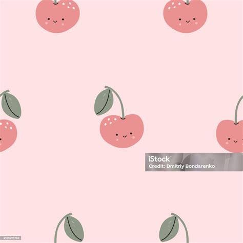 ピンクの背景にかわいいチェリーが入ったシームレスなパターン印刷用のベクトル図かわいい子供たちの背景 いたずら書きのベクターアート素材や画像