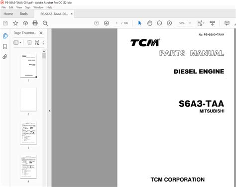 Tcm Diesel Engine S6a3 Taa Mitsubishi Parts Manual Pe S6a3 Taaa Pdf